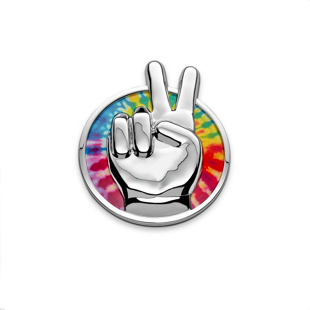 the PEACE OUT TIE-DYE Chrome Car Badge | Grateful Fred