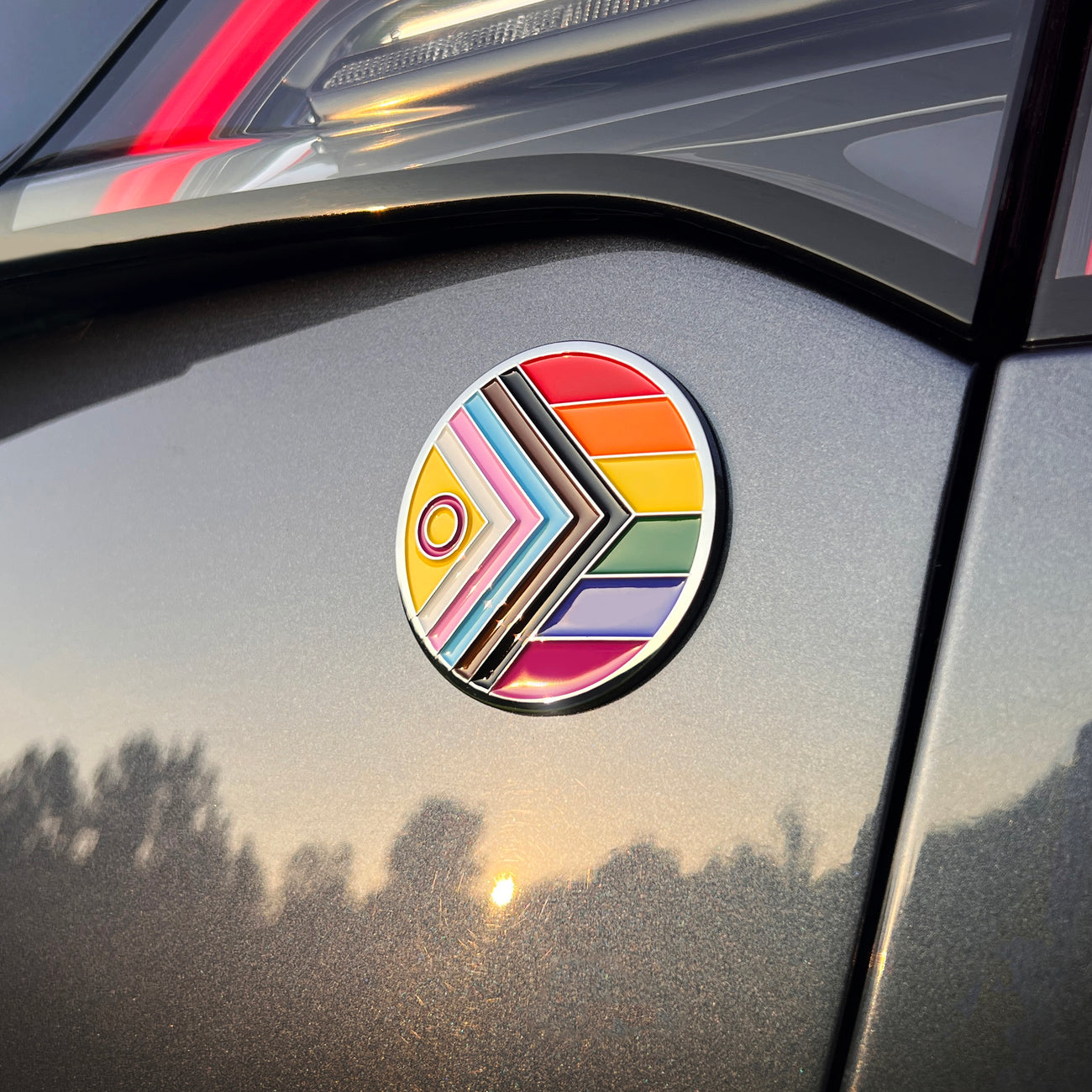 the PROGRESSIVE PRIDE Chrome Badge | Grateful Fred