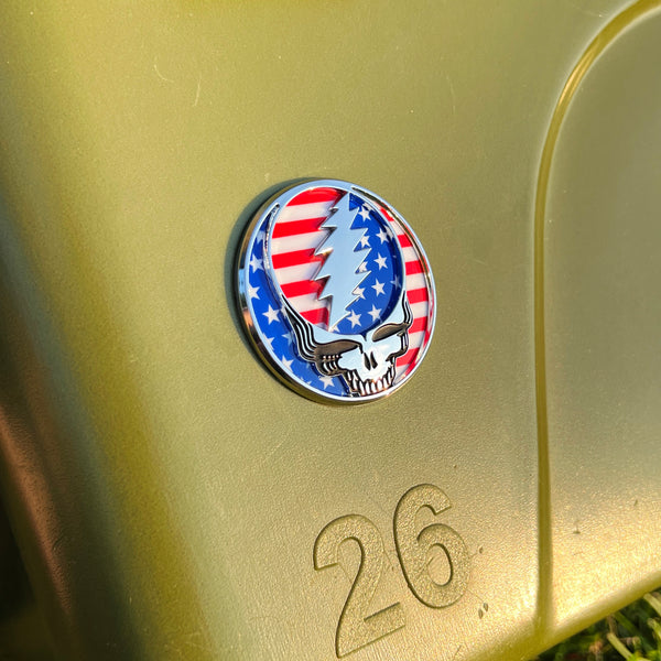 the STARS + STRIPES STEALIE Chrome Car Badge | Grateful Fred