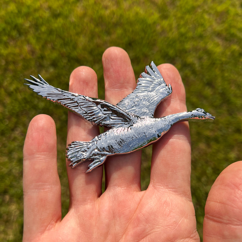 the GOOSE IN FLIGHT Chrome Badge | Grateful Fred