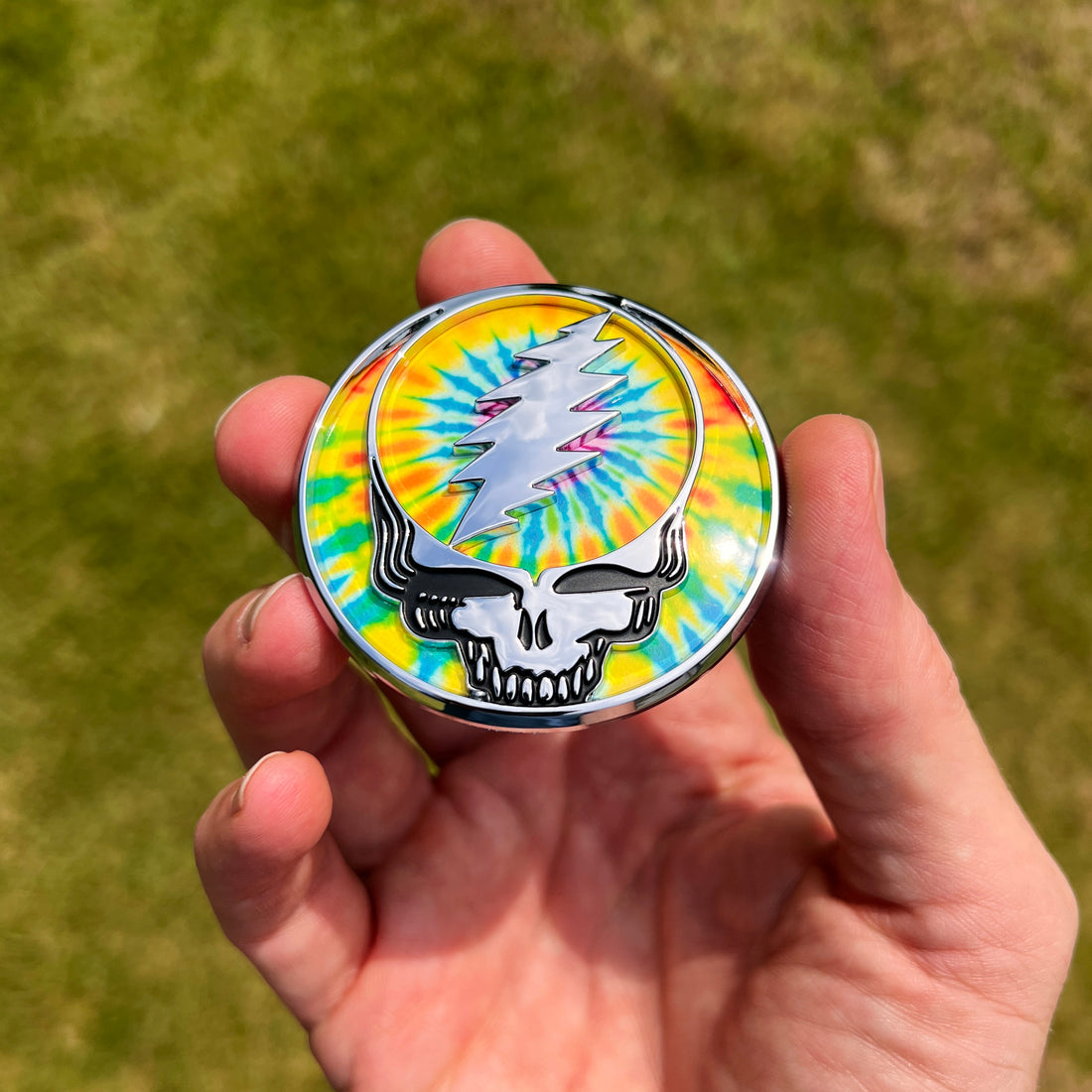the TIE DYE STEALIE Chrome Car Badge | Grateful Fred